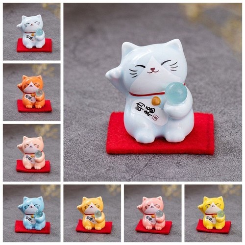 Mini Cat Statue Ceramic Car Ornament New Lucky Cat Figurine | eBay