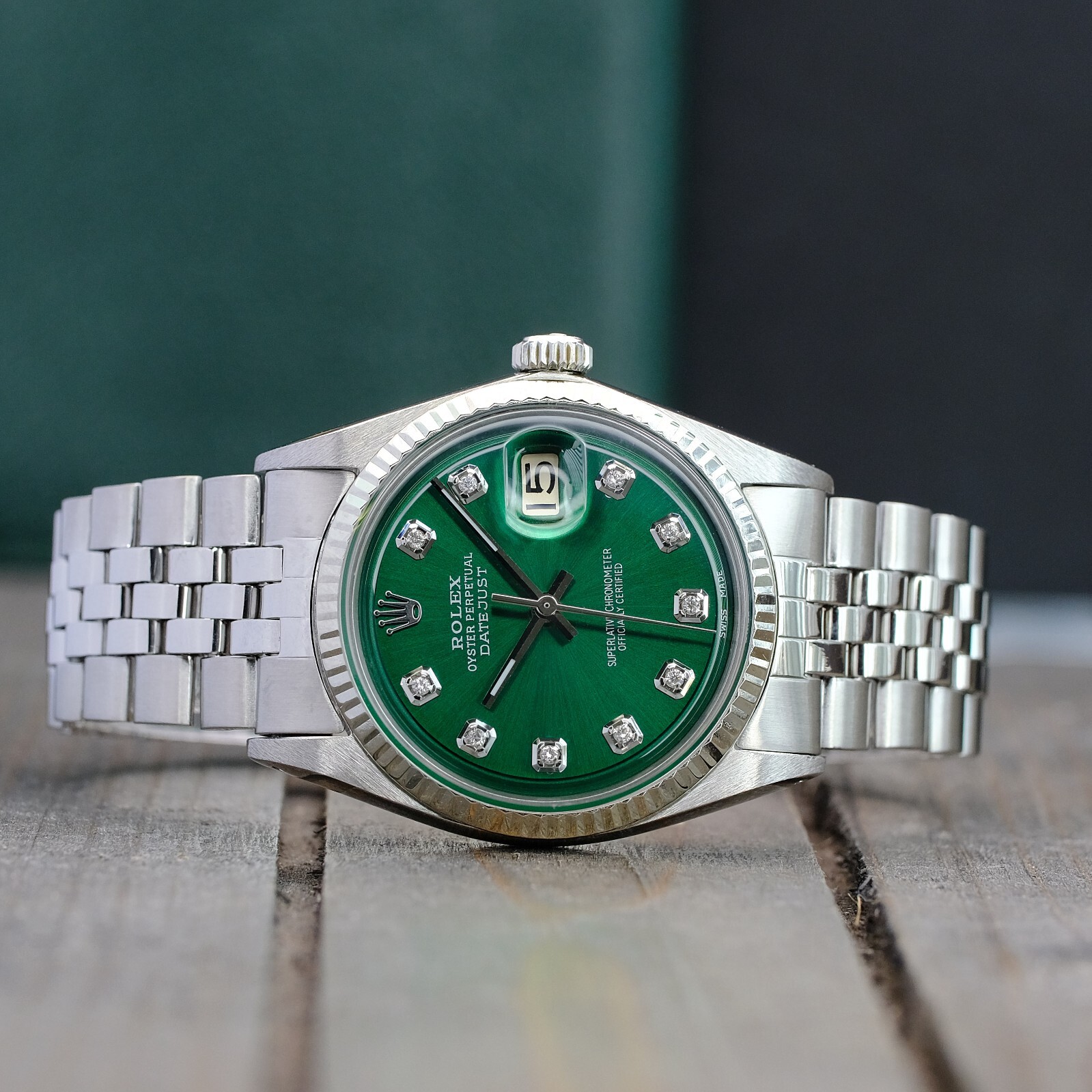ROLEX DATEJUST 36MM WATCH GOLD & STAINLESS STEEL GREEN DIAL FLUTED ...