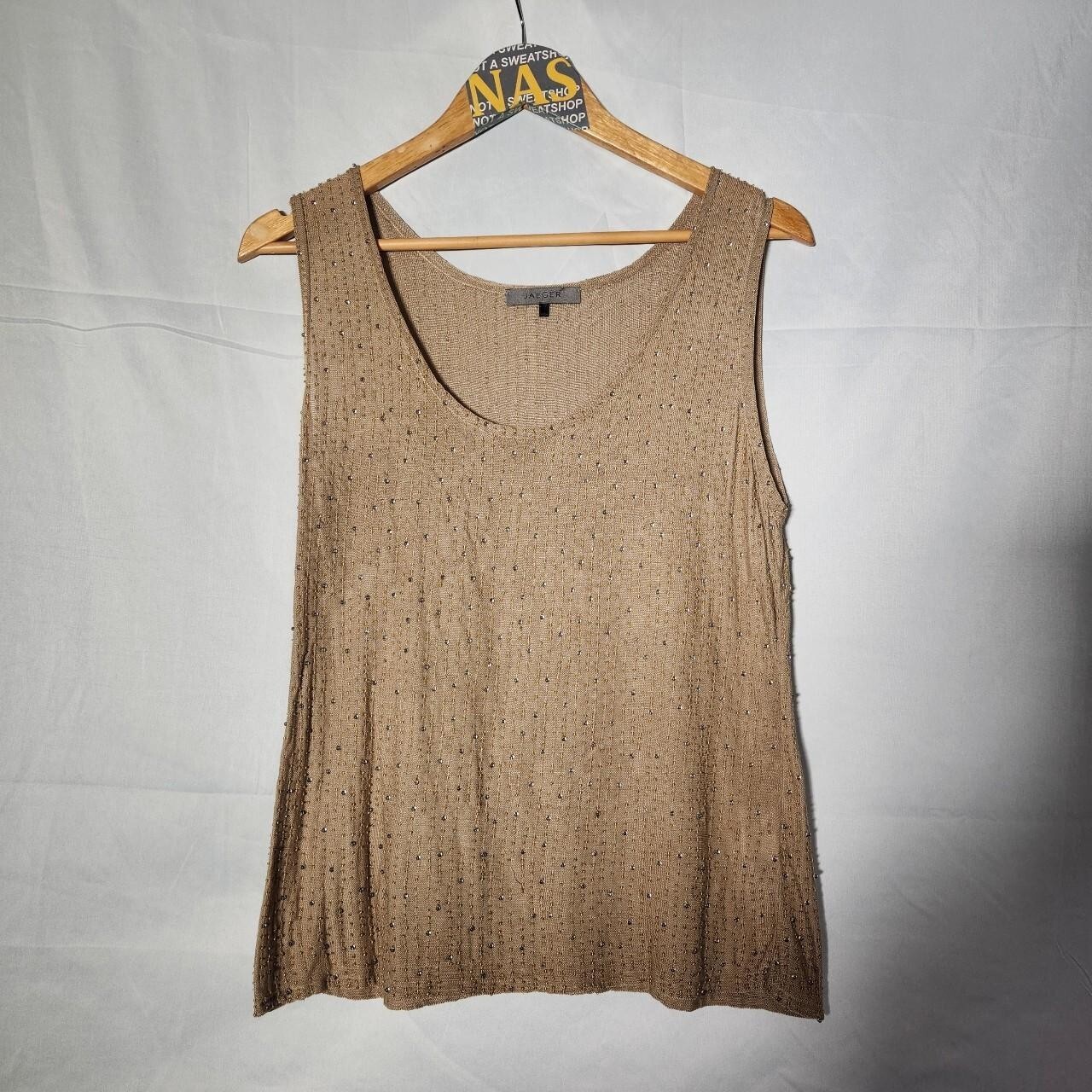 vintage beige sequin jaeger tank top 100% silk size XL - Gem