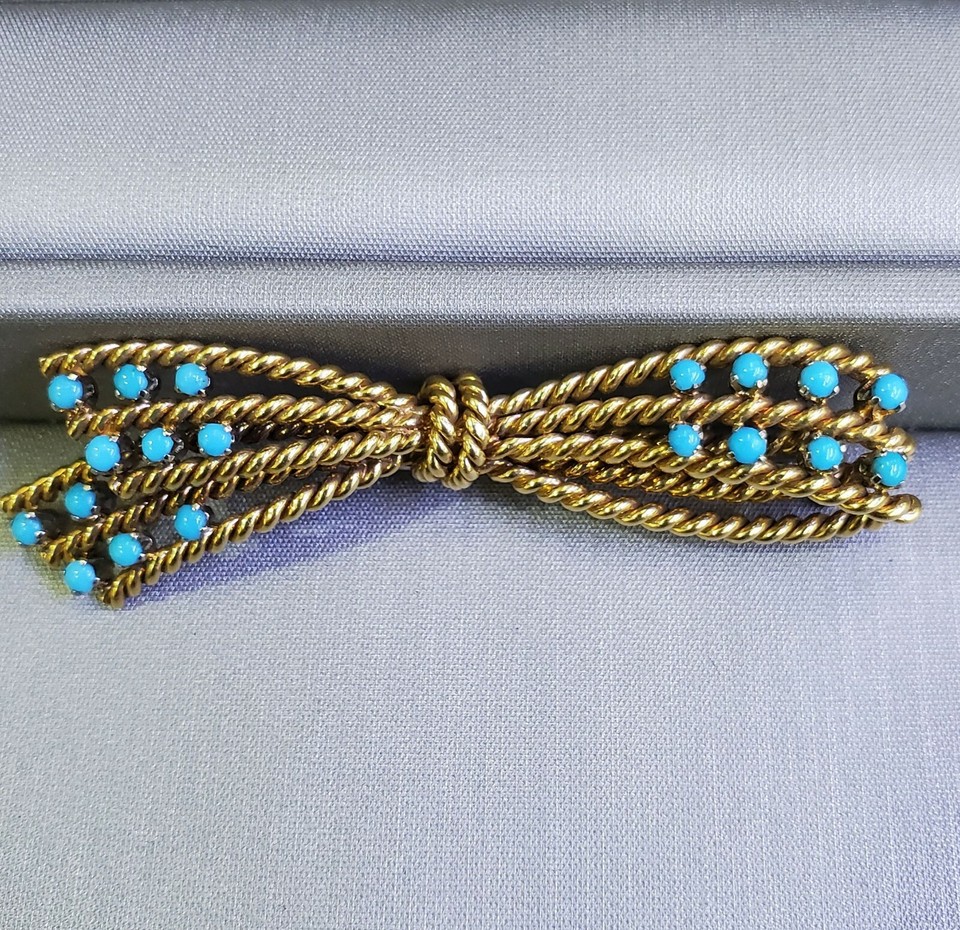 Stunning Retro 18 Karat Yellow Gold Fine Persian Turquoise Brooch/Pin ...