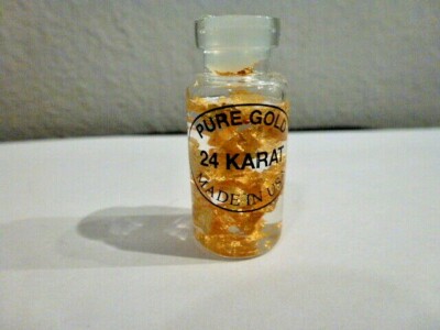 24 Karat Pure Gold in a Vial with Liquid Souvenir MINITURE BOTTLE GLASS ...