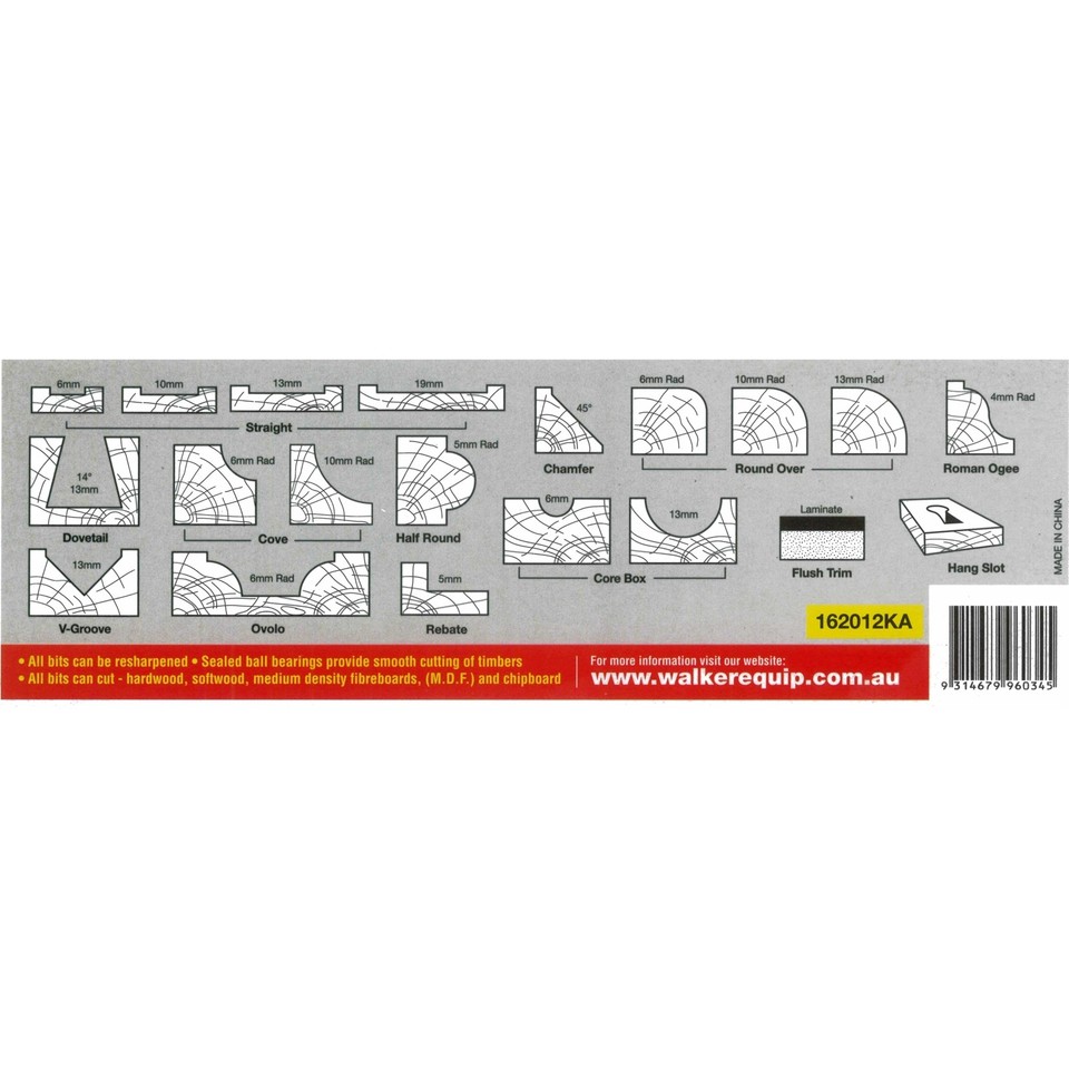 Ultra ROUTER BIT SET 162012KA 20Pieces 12.7mm Shaft, Tungsten Carbide ...