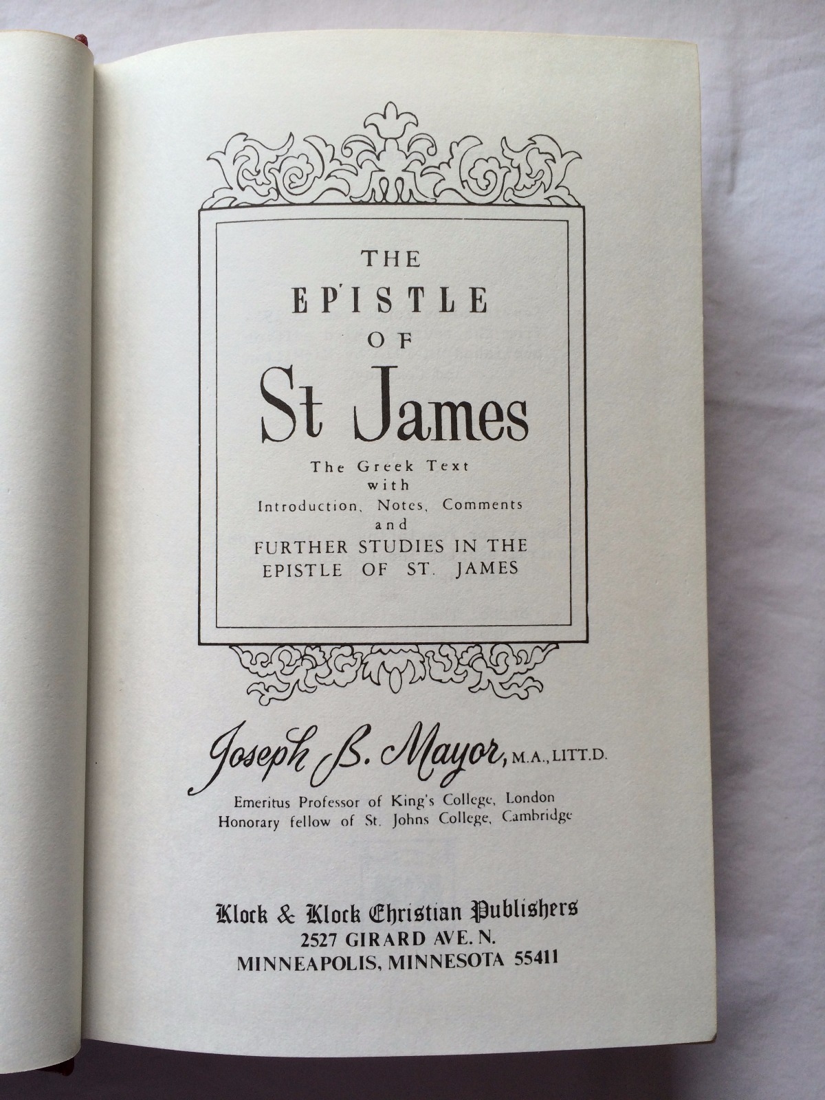 The Epistle of Saint James by J.B. Mayor, RARE KLOCK & KLOCK 1977 ...