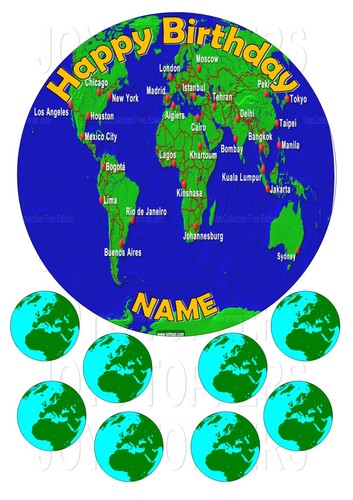 MAP OF THE WORLD CAKE TOPPER ROUND 7.5 + 8 EDIBLE ICED ICING FROSTING ...