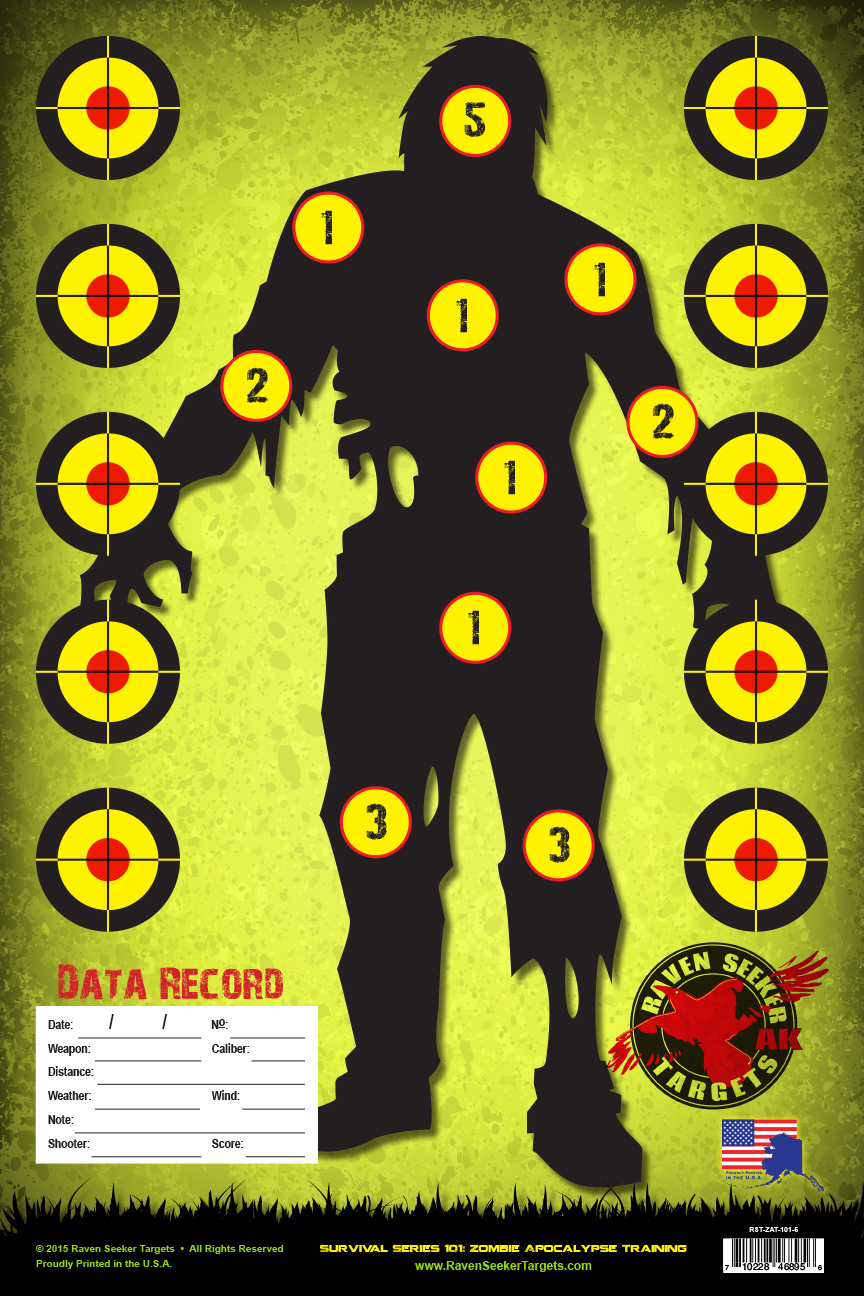12X18 ZOMBIE RANGE 9mm TRAINING PAPER TARGETS: SURVIVAL SERIES 101: 30 ...