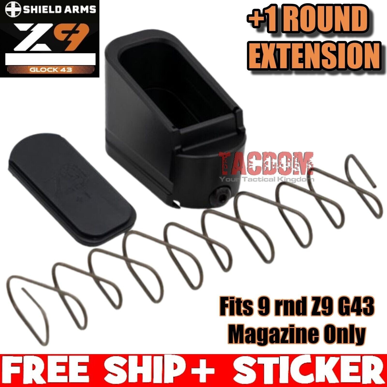 SHIELD ARMS +1 EXTENSION for Z9 STEEL BLACK MAGAZINE fits GL0CK 43 G43 ...