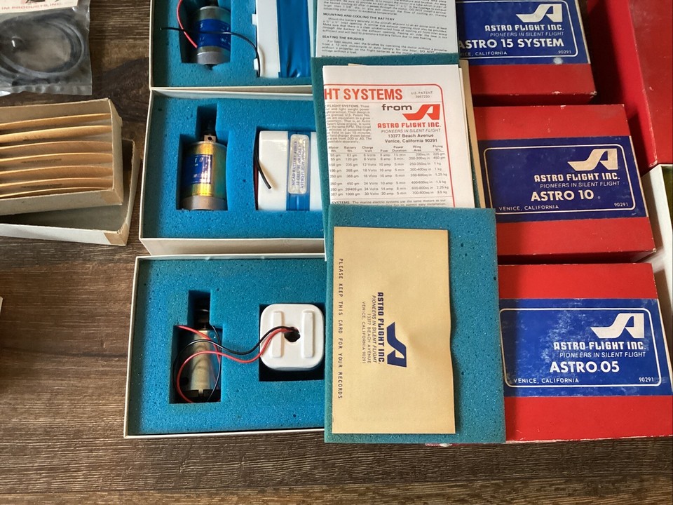 NOS R/C Airplane Parts Lot Astro Flight Motors Wheels Propellers Fuel ...