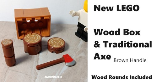 New LEGO Logs Fireplace Axe Wood Handle Red Silver Printed Blade ...