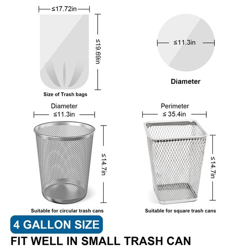 T.FORING 4 Gallon Trash Bags Drawstring 1.1 Mil - 120 Count White Small ...