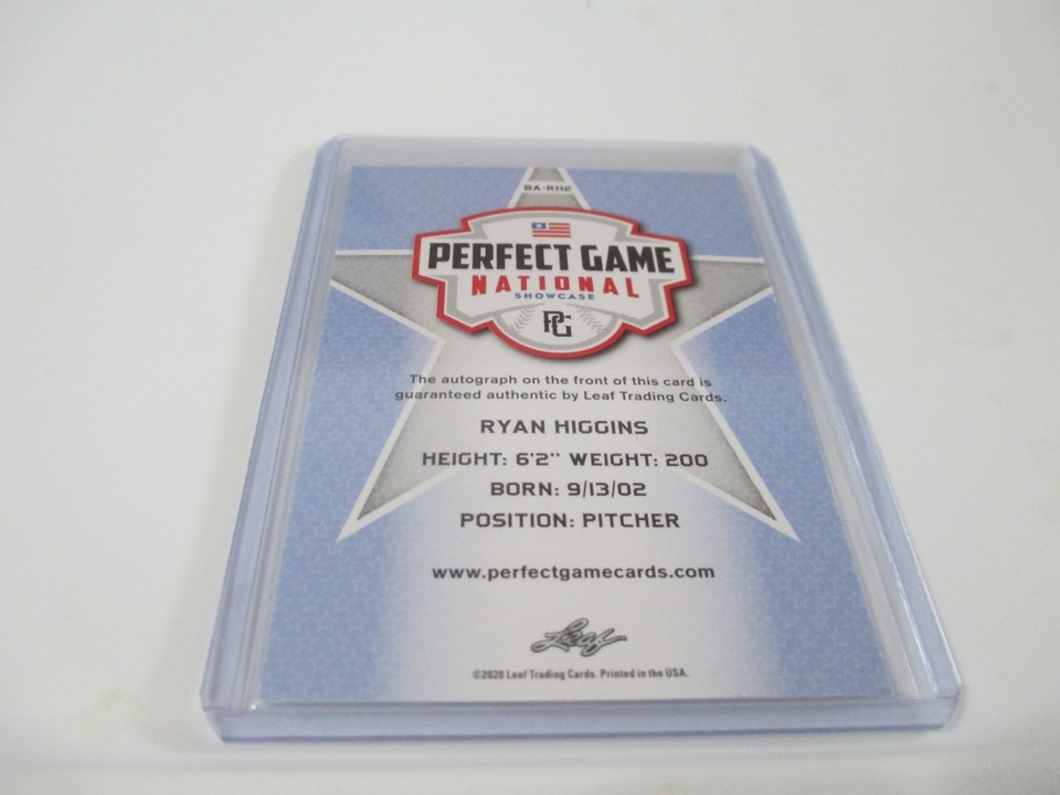 2020 Leaf Ryan Higgins Perfect Game National Showcase Auto /50 Baseball ...