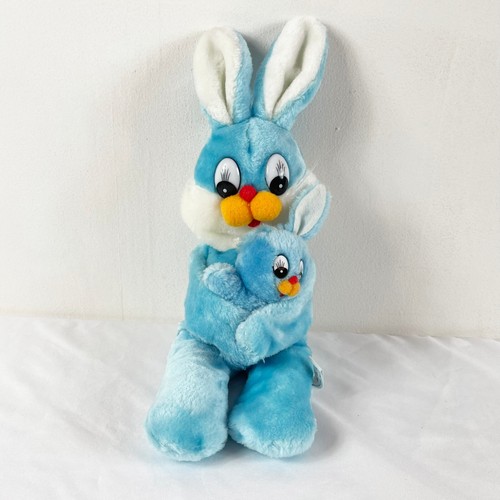 A35 Vintage SOS Blue Easter Bunny Mom & Baby Plush! 13" Stuffed Toy ...