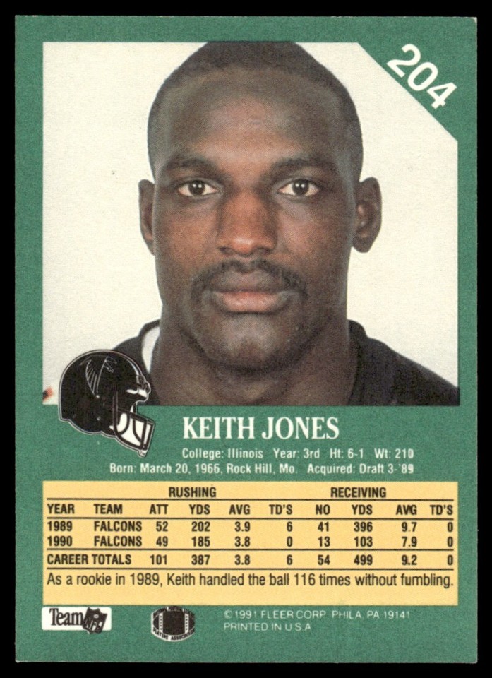 1991 Fleer #204 Keith Jones Atlanta Falcons | eBay