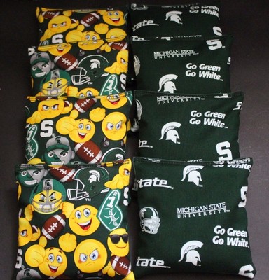 8 Cornhole Bean Bags made w MICHIGAN STATE University MSU Emoji Fabric ...