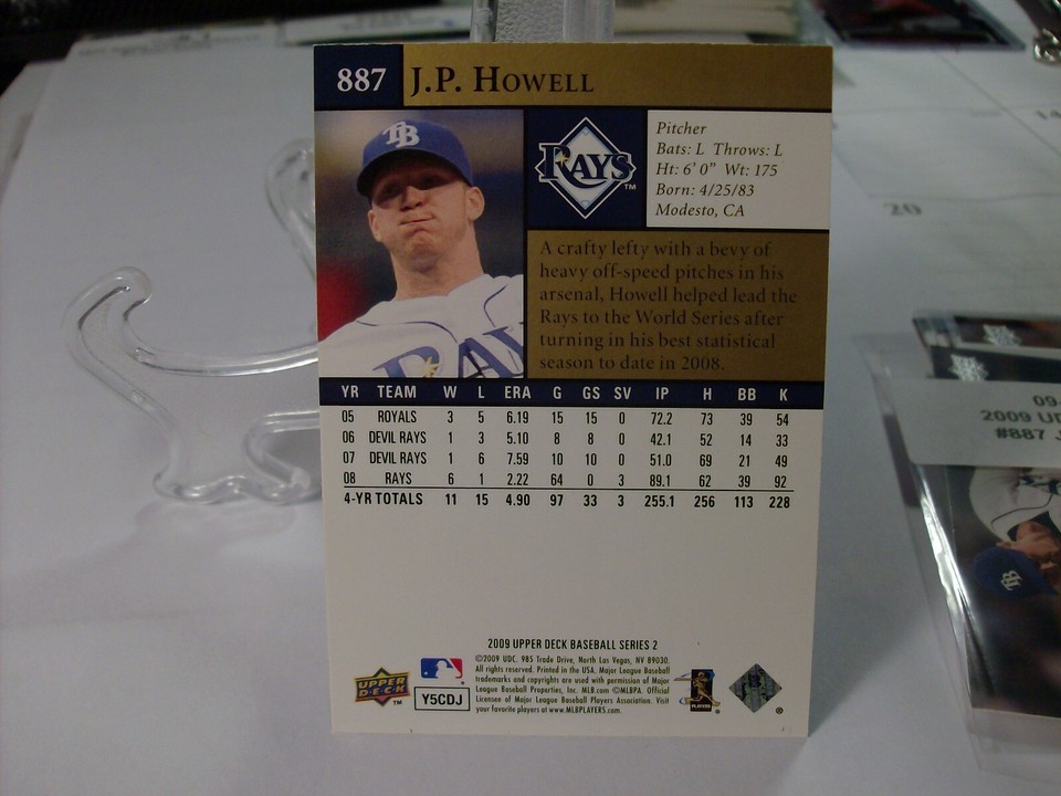 2009 Upper Deck Baseball #887 - J.P. Howell - Tampa Bay Rays 09-205 | eBay