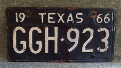 1966 TEXAS Black Authentic Issued License Plate Vintage Steel TAG ...