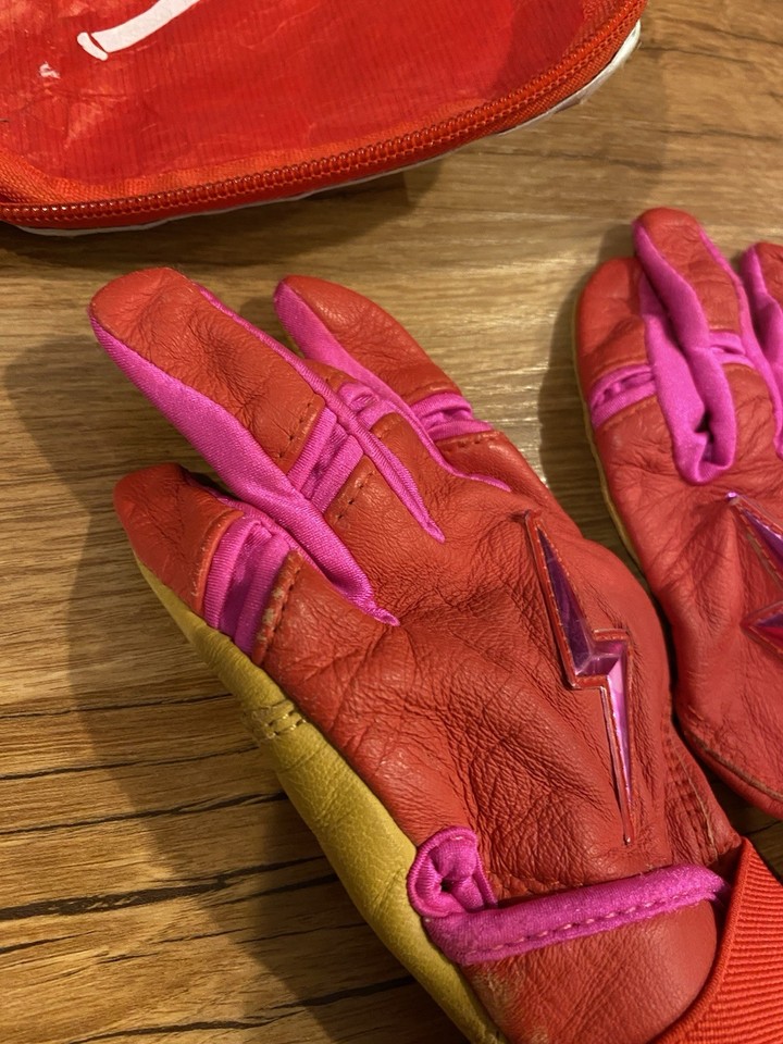 Bruce bolts Batting Gloves Pink Red Used BADER SERIES LONG CUFF | eBay