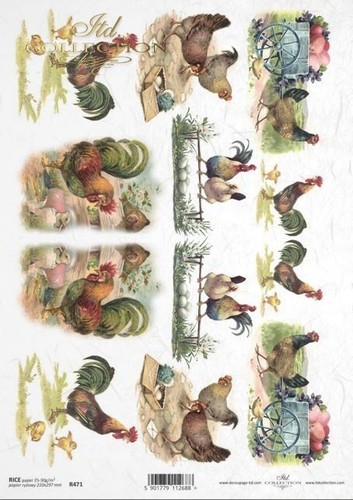 Spring Rooster & Chicken | A4 Rice Paper | Paper for Decoupage | ITD ...