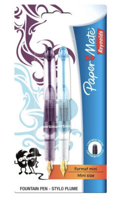 2x Paper Mate Mini Compact Fountain Pen - Fine Nib - Blue Ink - Blue ...