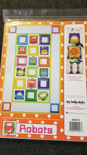 ROBOTS Quilt Pattern Wall Hanging & Pocket Organizer Amy Bradley UNCUT ...