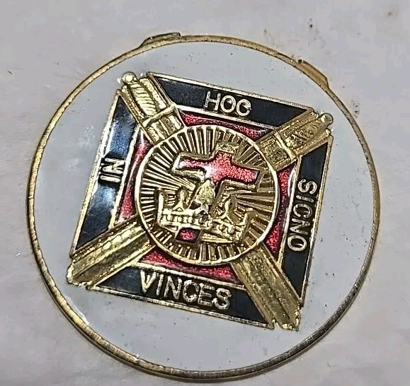 VTG MASONIC Knights Templar IN HOC SIGNO VINCES Gold Plated Enamel ...