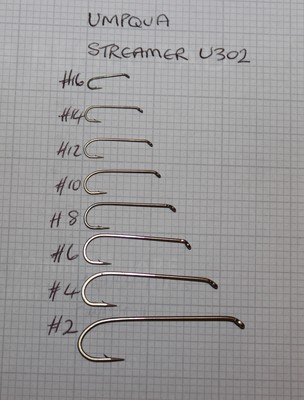 Umpqua U302 Streamer fly tying hooks, sizes 2 - 16, in packs of 50 ...