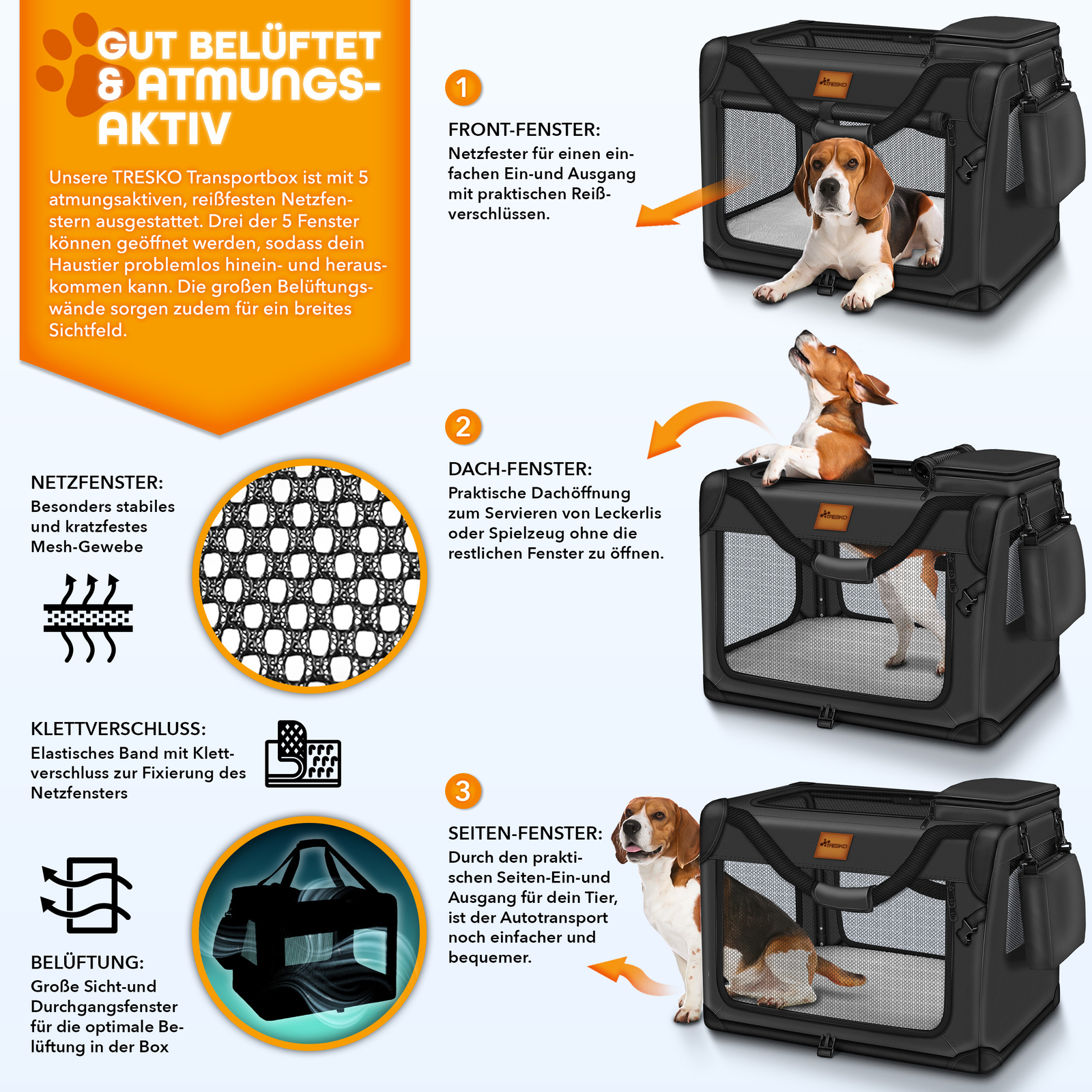 TRESKO® Hundebox faltbar Hunde Transportbox Auto Transporttasche ...