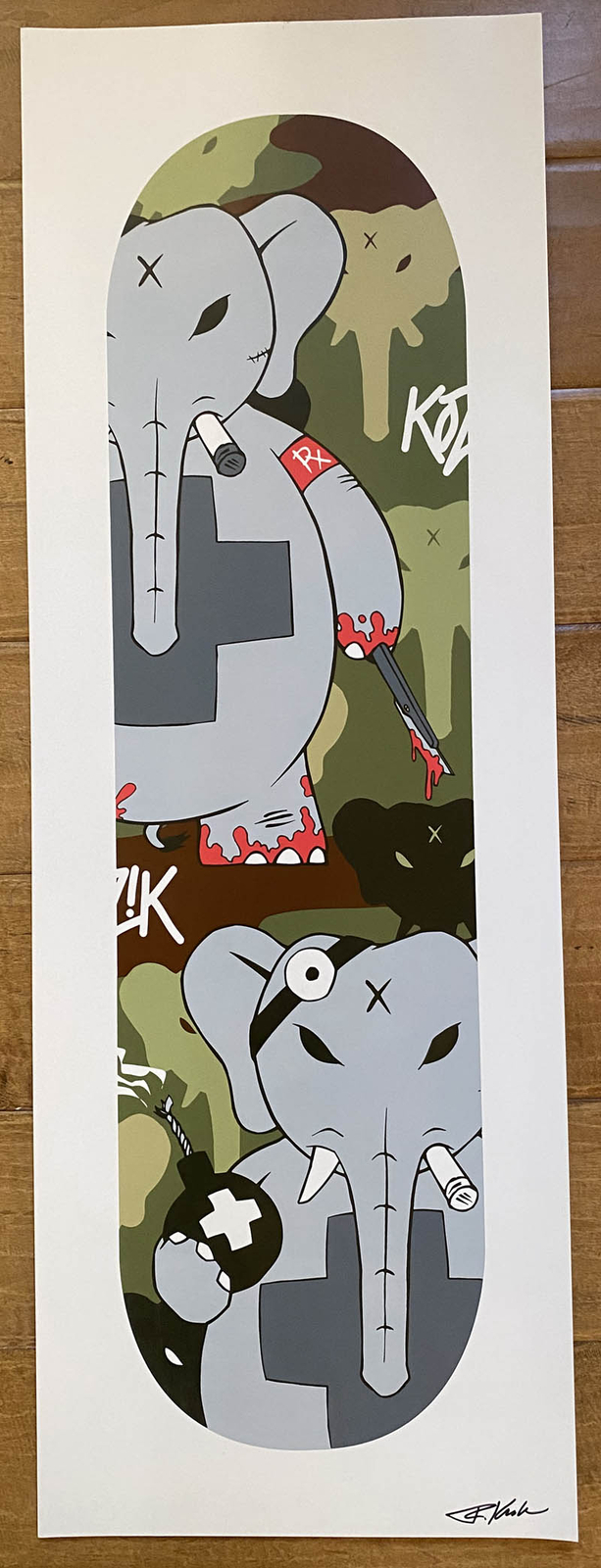 Frank Kozik SIGNED 2006 11x32 Camo Dr. Bomb Skateboard Giclee Print ...