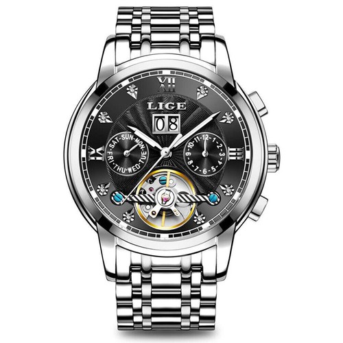 LIGE Mechanical Automatic Watch Steel Wristwatch for Business Male ...