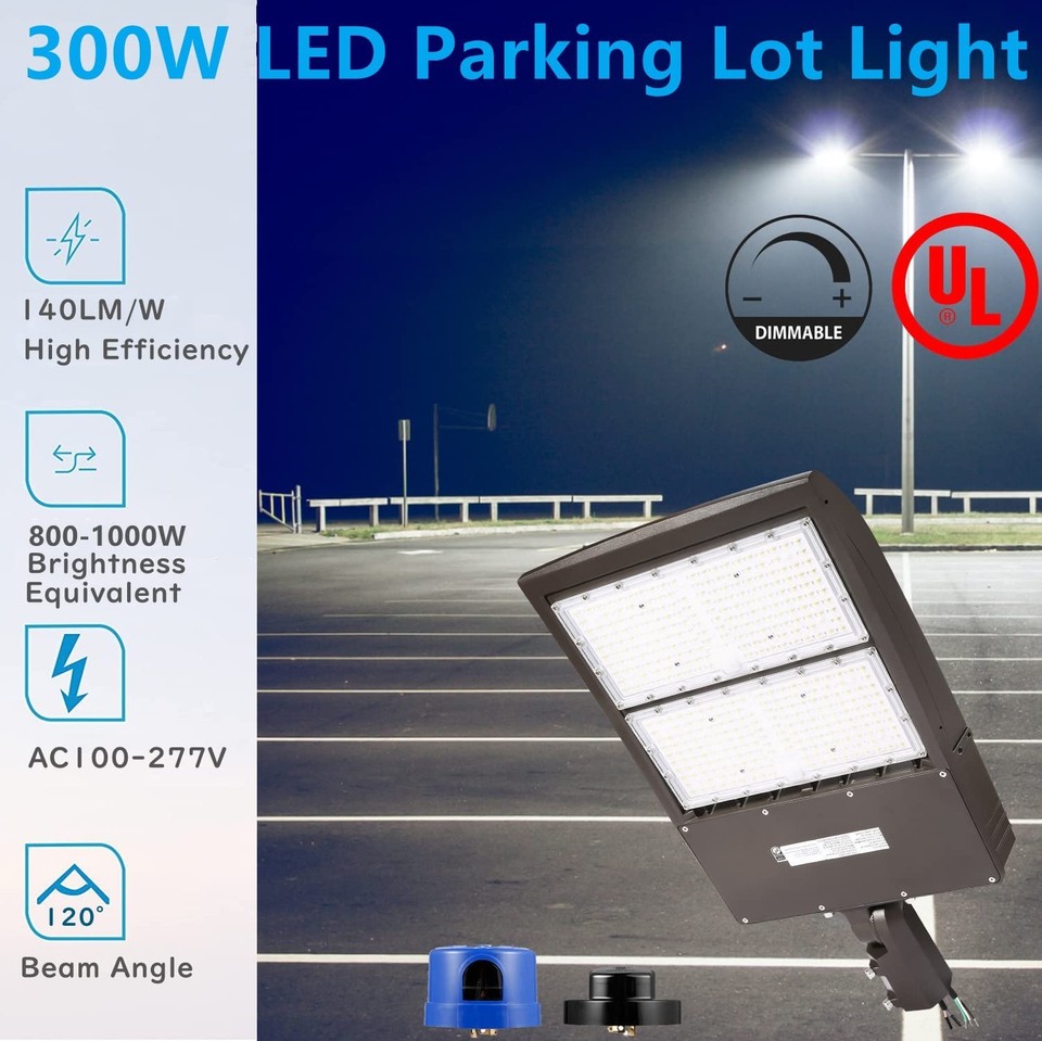 300W Dimmable LED Parkig Lot Light with Slip Fitter, 5000K 42000Lm ...