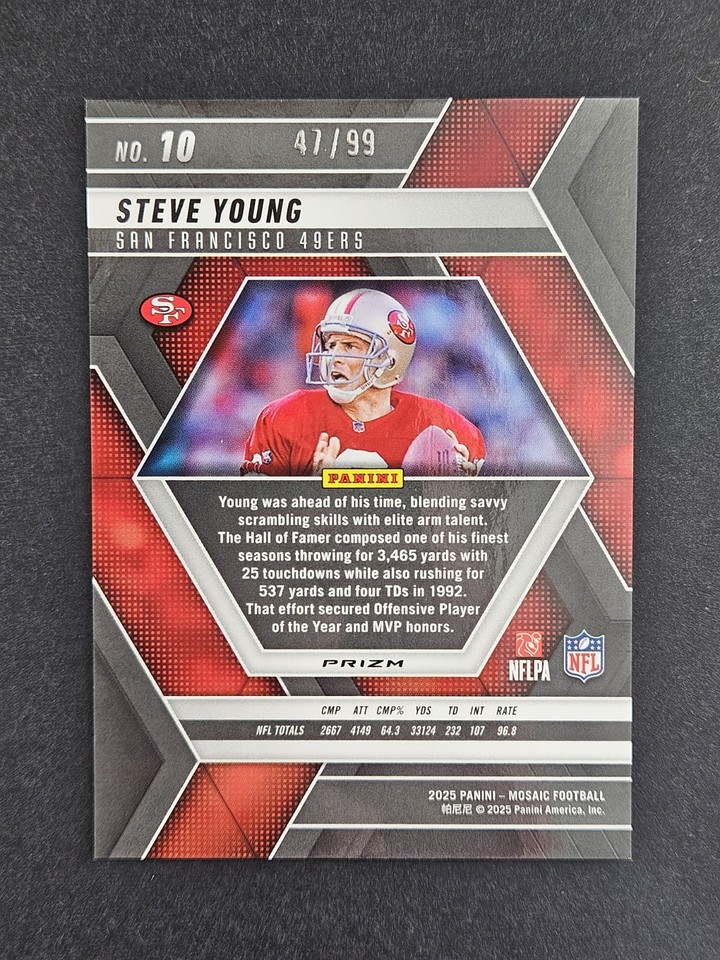 Steve Young No Huddle Blue Disco Prizm /99 - 2025 Panini Mosaic #10 | eBay