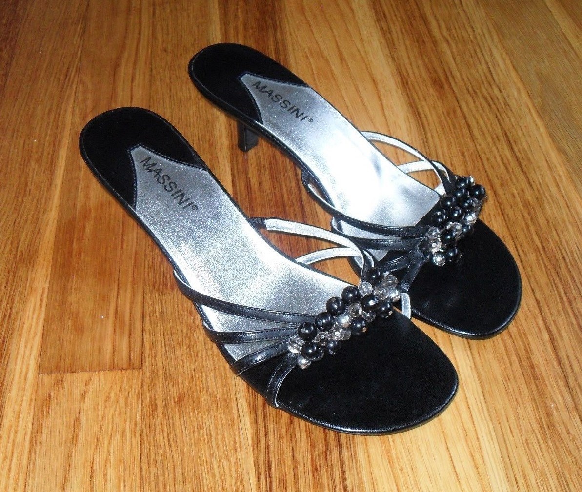 Massini Black Strappy Dressy Sandals Slides Beads Sz 10 M | eBay