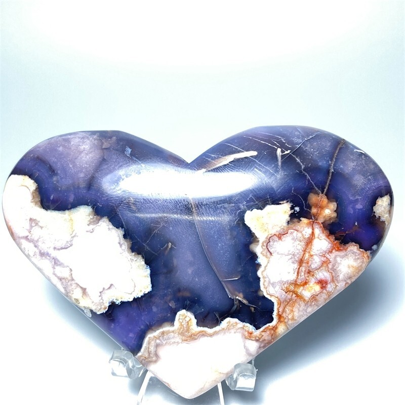 96g Natural Blue Snowflake Flower Agate Crystal Heart Reiki Stone ...