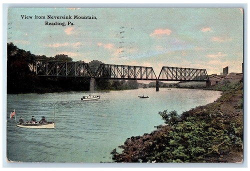 1911 View From Neversink Mountain Bridge Boats Reading Pennsylvania PA ...