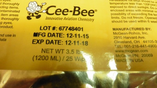 1 PACK Genuine Military CEE-BEE R-681 Aircraft Wipes 25 Wipes / 3.5 LBS ...