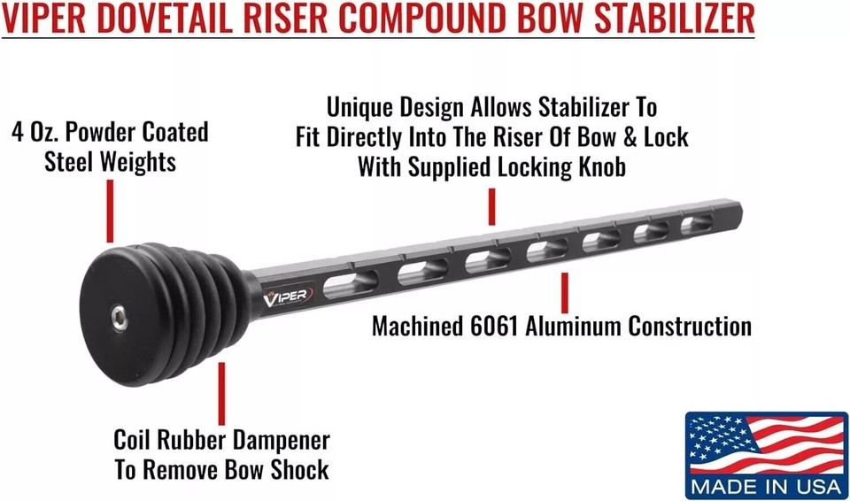VIPER ARCHERY DOVETAIL RISER STABILIZER - 8", 10 OR 12" FITS MATHEWS ...