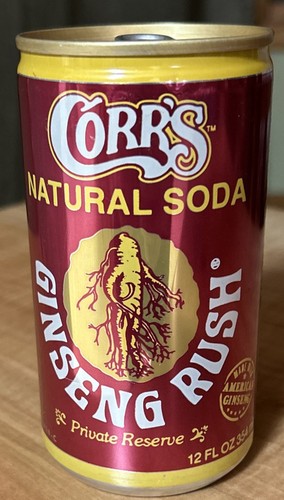 Vtg CORR’S GINSENG RUSH Natural Soda 12oz. Empty Aluminum Sealed Pull ...