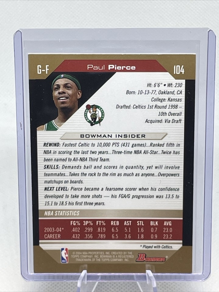 2004-05 Bowman #104 Paul Pierce NBA HOF Gold Thick Parallel NM | eBay