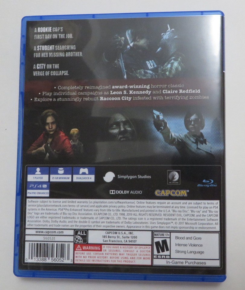 Replacement Case (NO GAME) Resident Evil 2 Playstation 4 PS4 | eBay