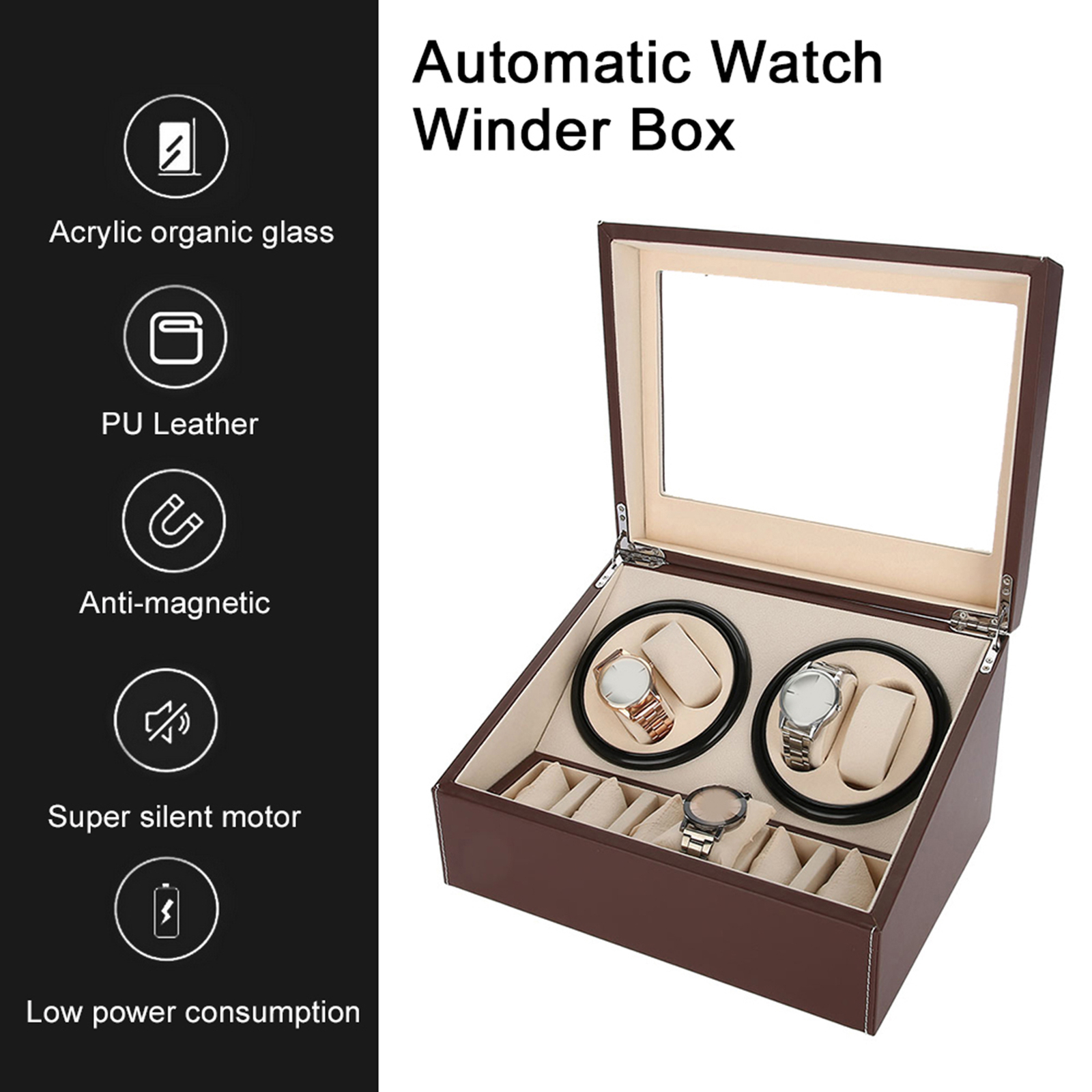 4+6 Display Boxes Automatic Rotation Watch Winders Carbon Fiber Storage ...