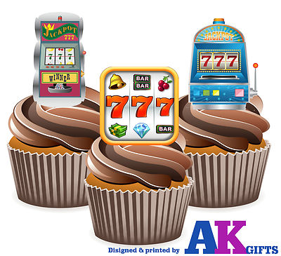 PRECUT Gambling Slot Machine Casino 12 Edible Cupcake Toppers Cake ...