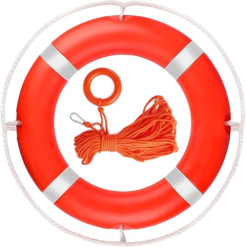 23" Orange Life Buoy with Reflective Tape & Grab Lines for Boats | eBay