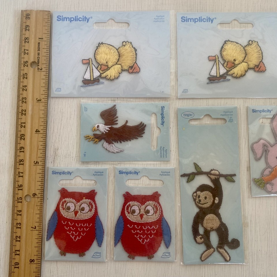 New Simplicity Applique Patch Iron On LOT (7) Owl, Duck, Monkey, Bunny ...