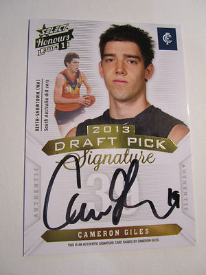 2014 Select AFL Honours Draft Pick Signature DPS19 Cameron Giles ...