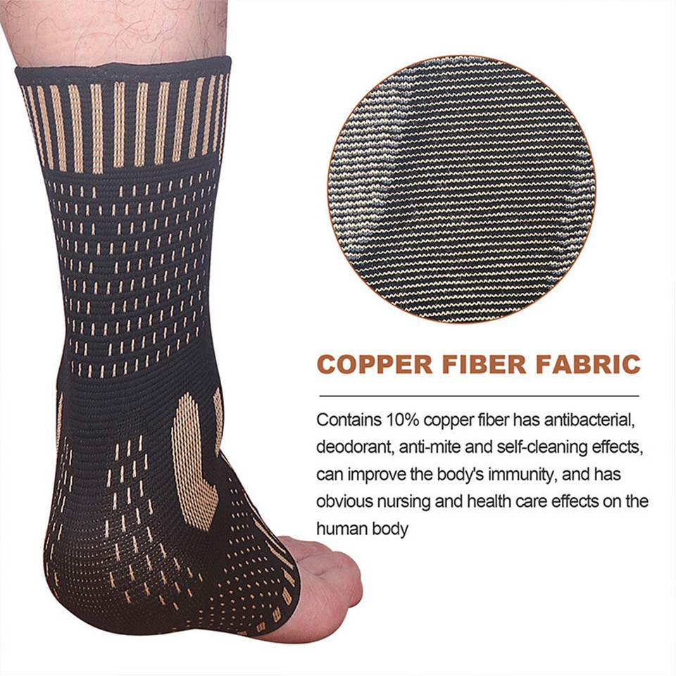 2pc Copper Ankle Support Brace Compression Sleeve Socks Elastic Foot ...