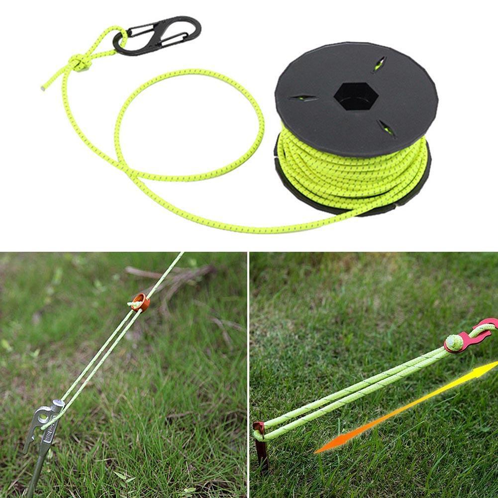 Elastic Reflective Outdoor Camping Tent Rope with Carabiner Hook (Green ...