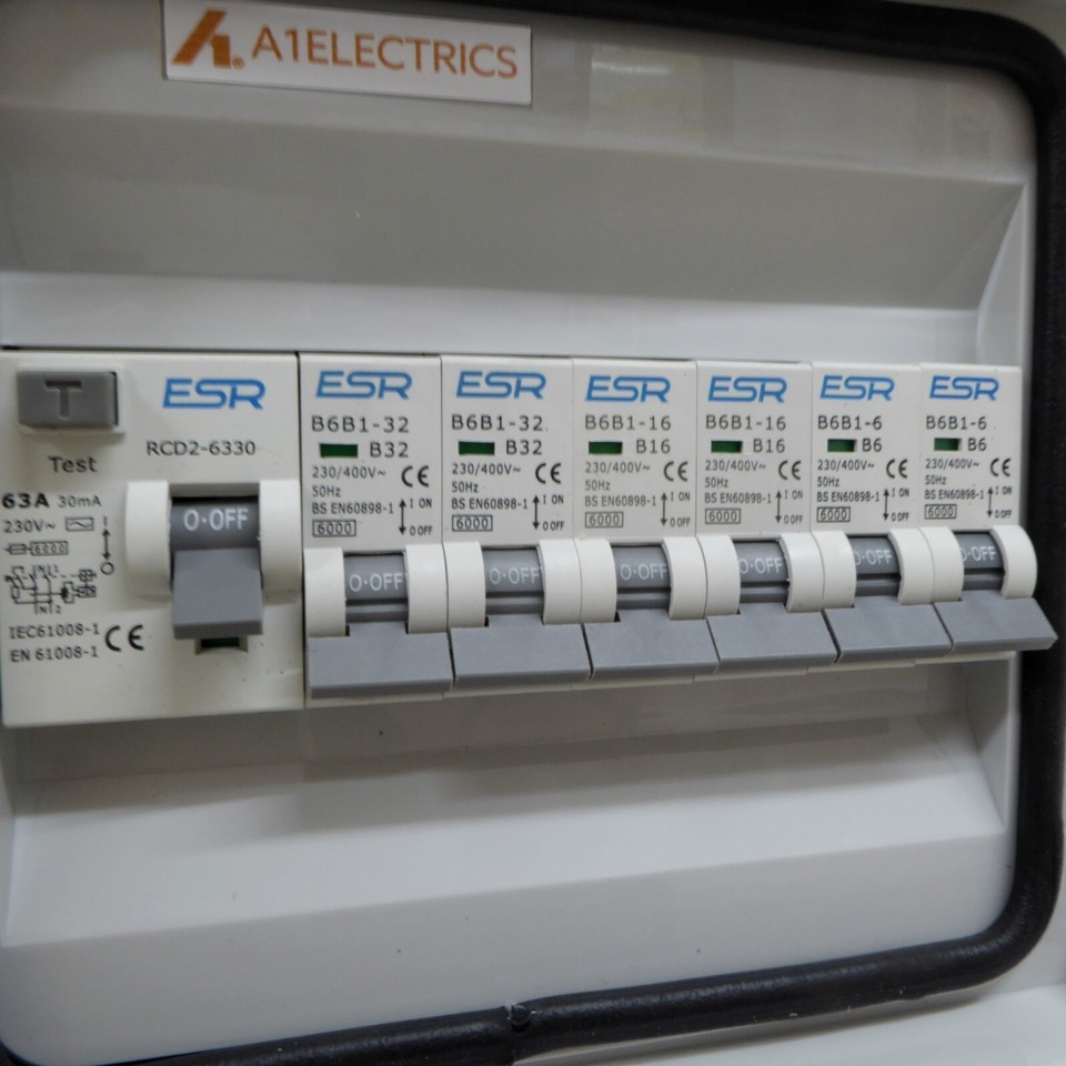 Consumer Unit 6 Way with RCD 63A 30mA and 2 Each MCBs 6A 16A 32A ...