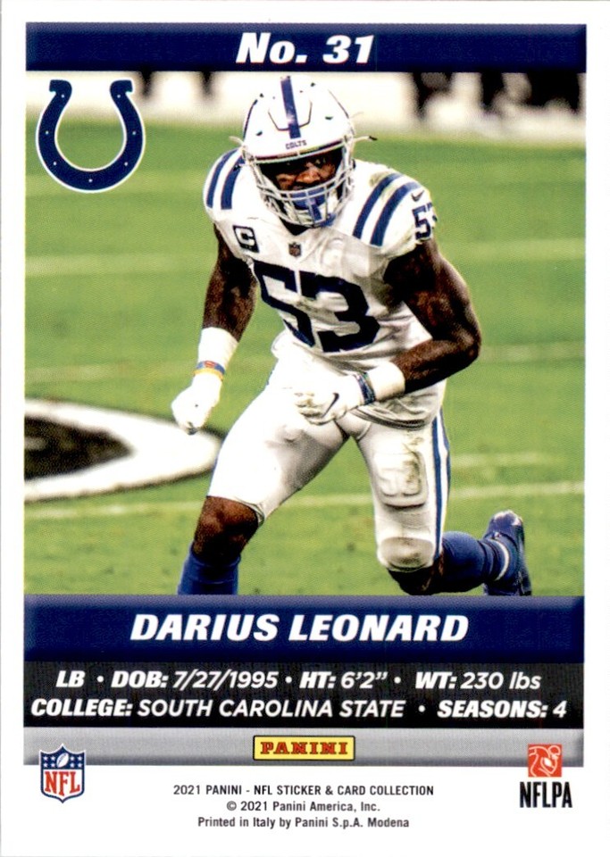 2021 Panini Sticker DARIUS LEONARD Indianapolis Colts #31 | eBay