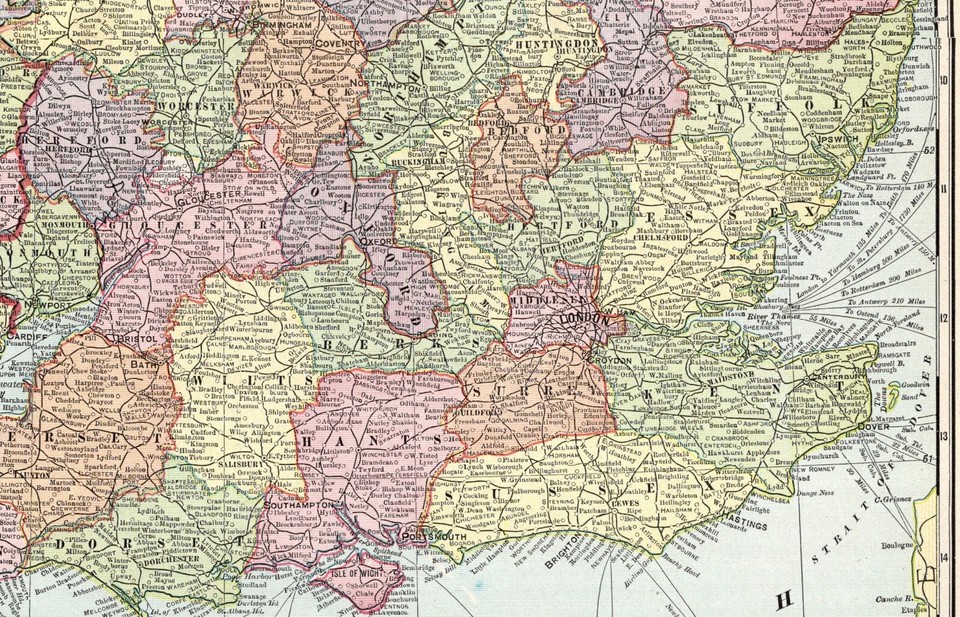 1900 Antique ENGLAND & WALES Map George Cram Atlas Map of England 1056 ...