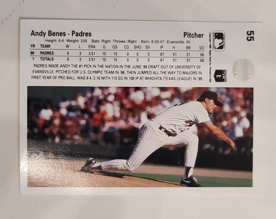 Andy Benes Rookie 1990 Upper Deck card 55 San Diego Padres RC | eBay