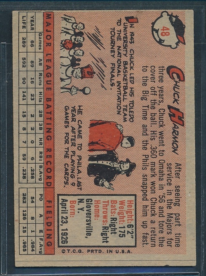 1958 Topps #48: CHUCK HARMON Philadelphia Phillies ~ EX-MT | eBay